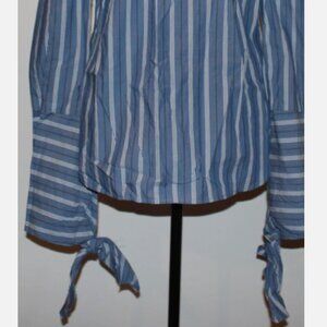 BCBGMaxAzria | Tops | Bcbg Cold Shoulder Top Xxs Bell Cuffs Cotton Blue ...